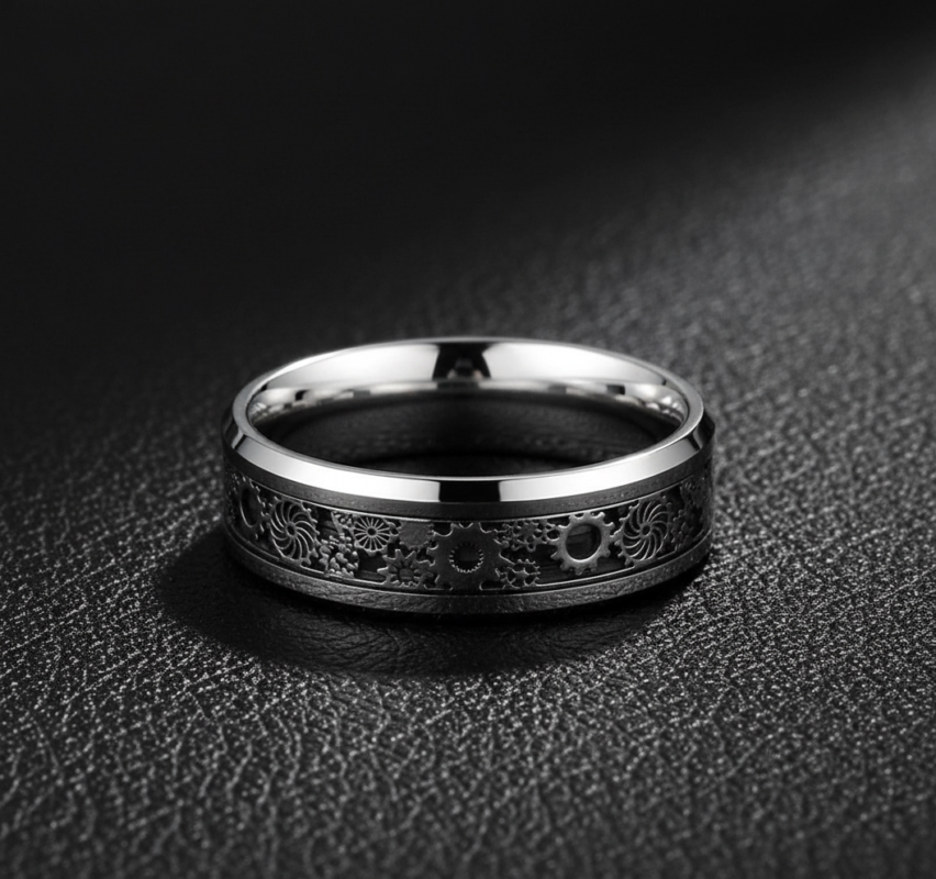 Modern Industrial Black Steel Ring for Men | 316L Stainless Steel Brick ...